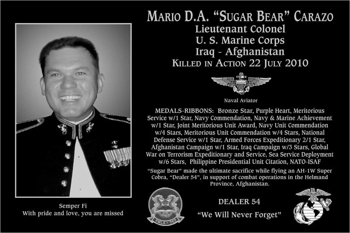 Lieutenant Colonel Mario D.A. Carazo | Mt. Soledad Virtual Plaque