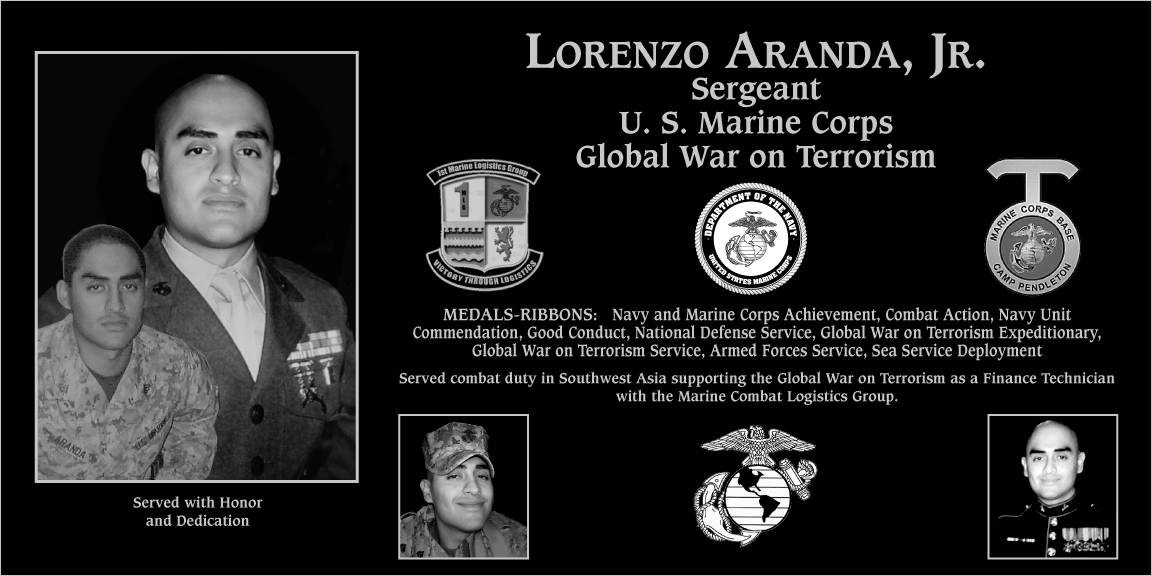 Sergeant Lorenzo Aranda, Jr. | Mt. Soledad Virtual Plaque