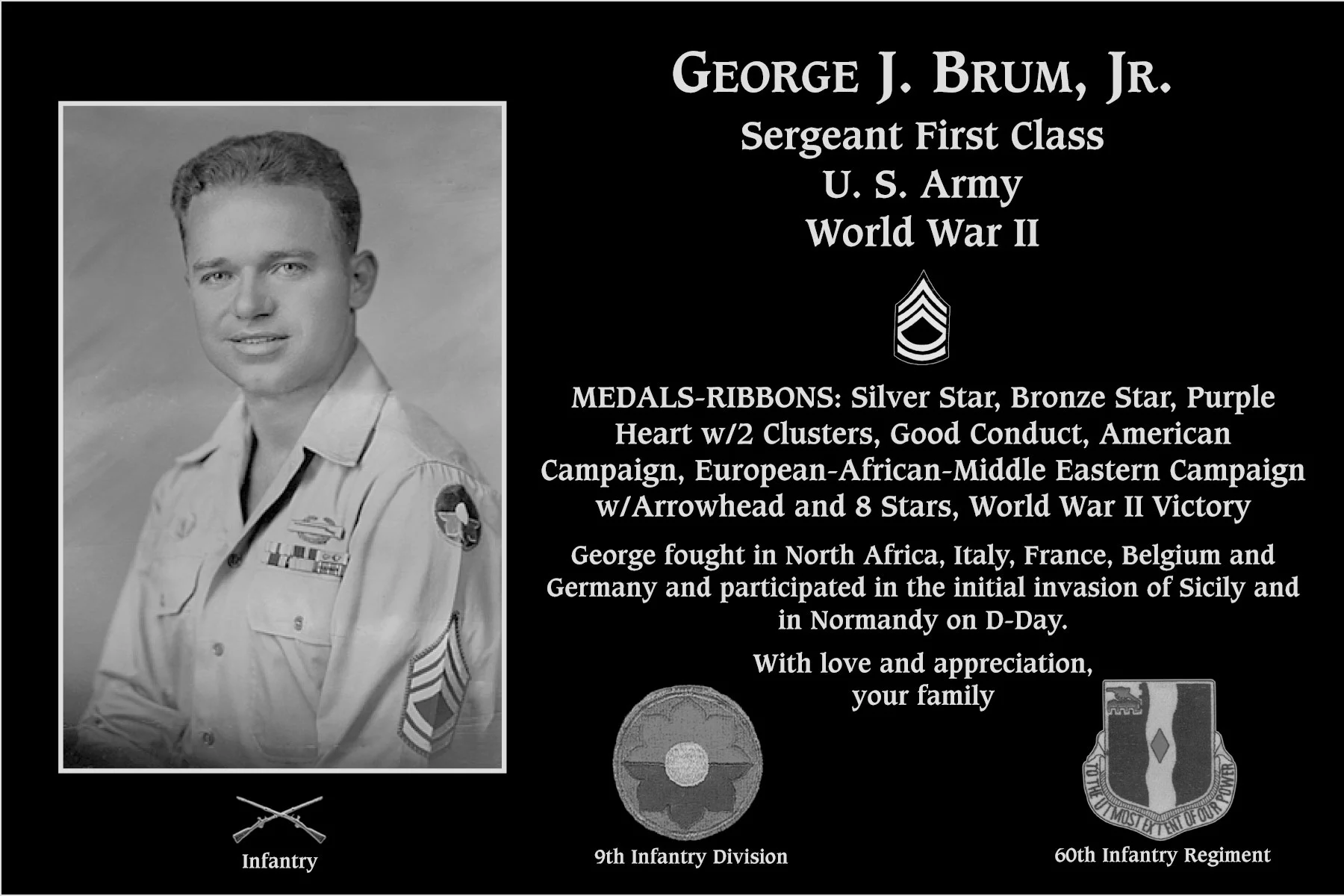 Sergeant First Class George J Brum, Jr. | Mt. Soledad Virtual Plaque