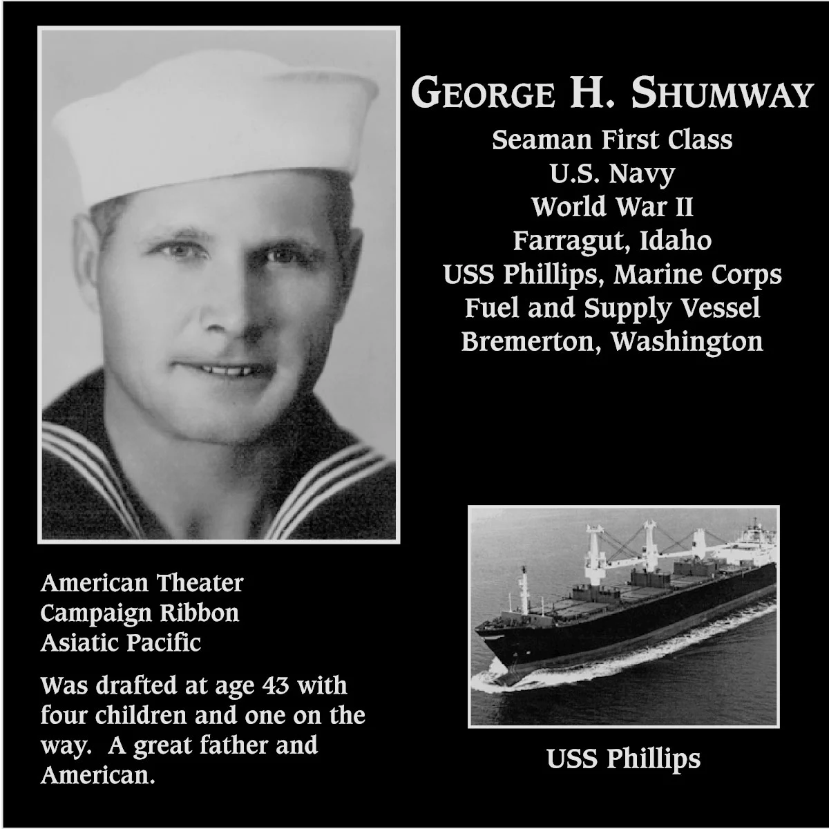 Seaman/Airman/Fireman George H Shumway | Mt. Soledad Virtual Plaque