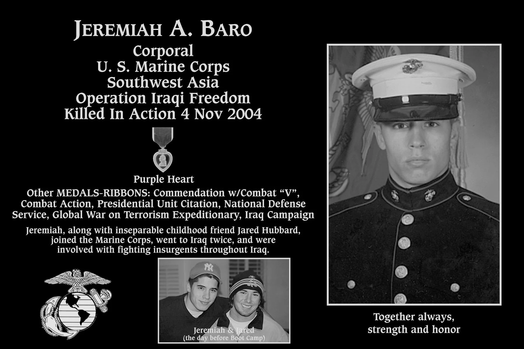 Corporal Jeremiah A Baro | Mt. Soledad Virtual Plaque