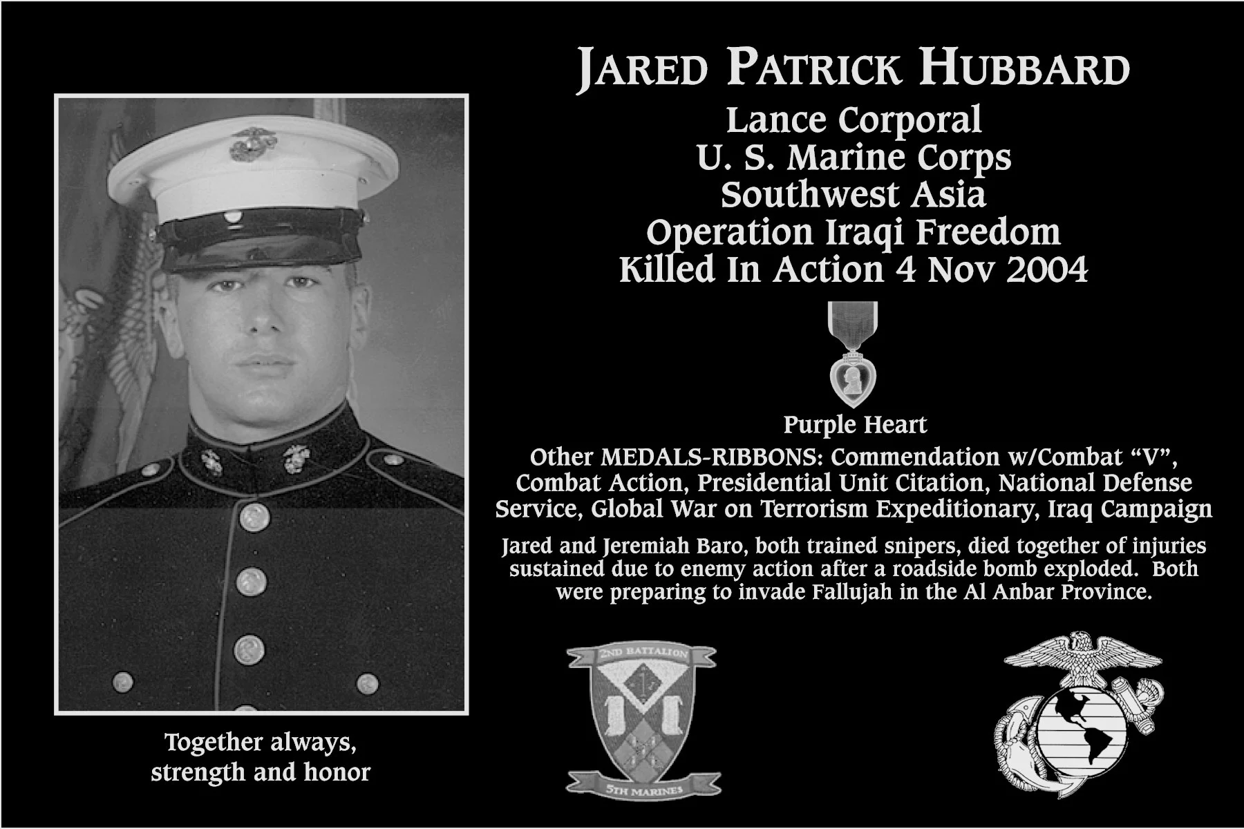 Lance Corporal Jared Patrick Hubbard | Mt. Soledad Virtual Plaque