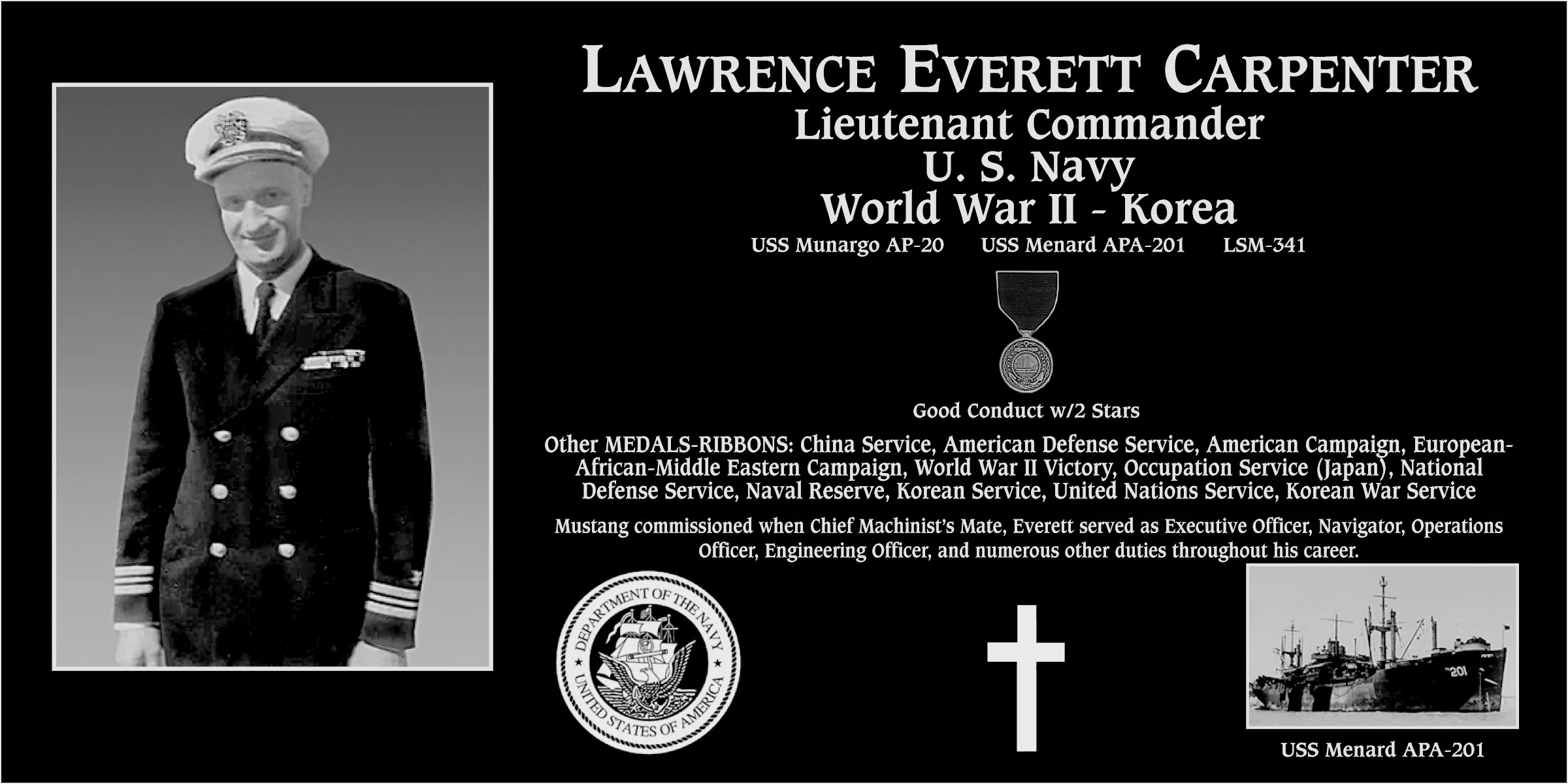 Lieutenant Commander Lawrence Everett Carpenter | Mt. Soledad Virtual ...