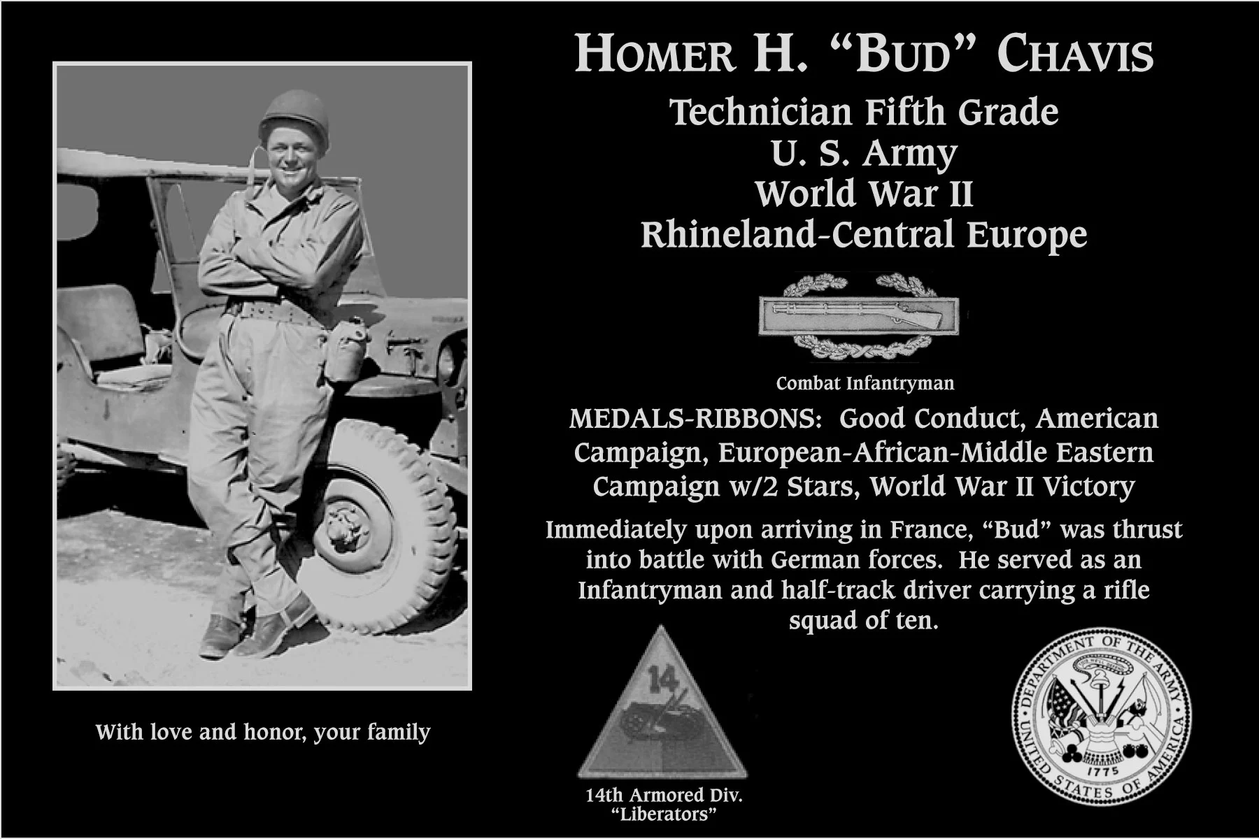 Corporal Homer H Chavis | Mt. Soledad Virtual Plaque