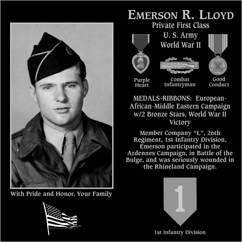 Private First Class Emerson R Lloyd | Mt. Soledad Virtual Plaque