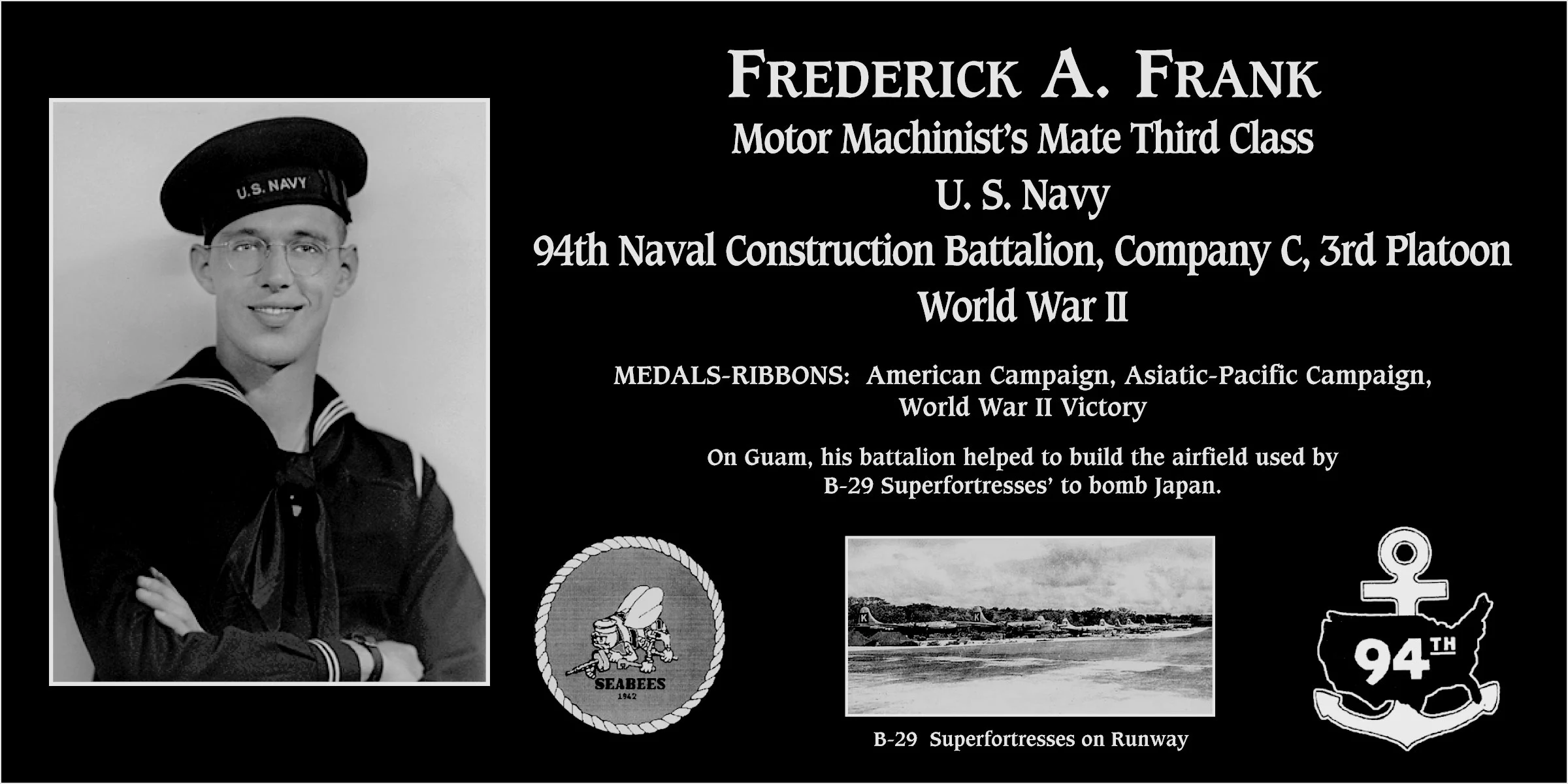Petty Officer Third Class Frederick A Frank | Mt. Soledad Virtual Plaque