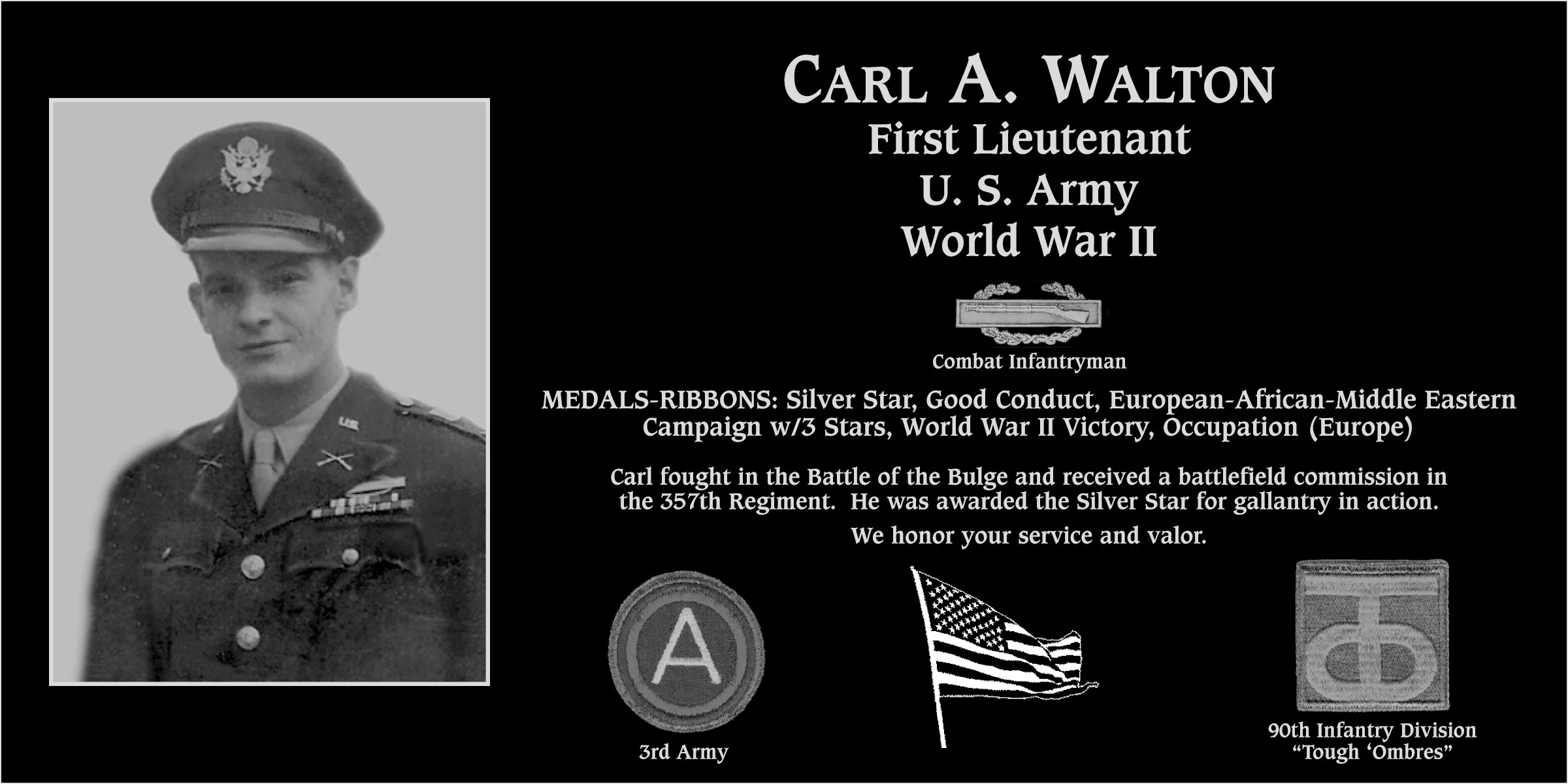 First Lieutenant Carl A Walton | Mt. Soledad Virtual Plaque