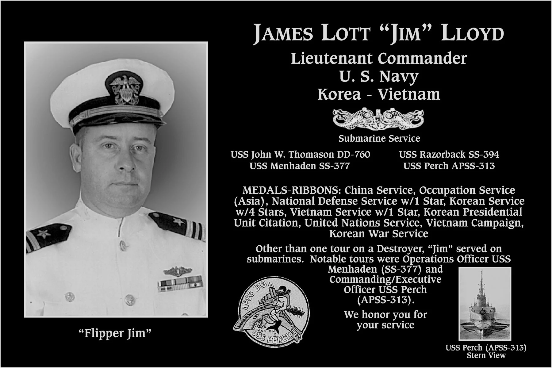 Lieutenant Commander James Lott Lloyd | Mt. Soledad Virtual Plaque