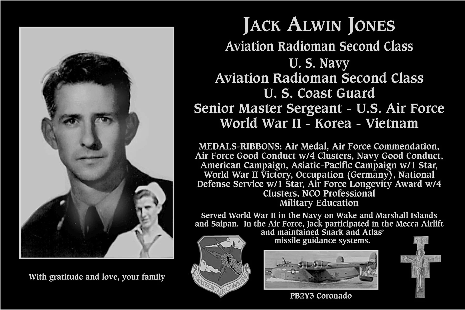Senior Master Sergeant Jack Alwin Jones | Mt. Soledad Virtual Plaque