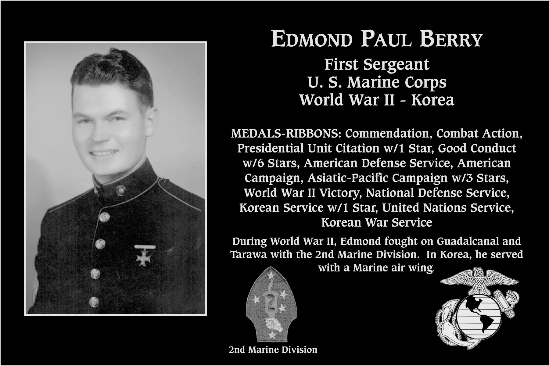 First Sergeant Edmond Paul Berry | Mt. Soledad Virtual Plaque