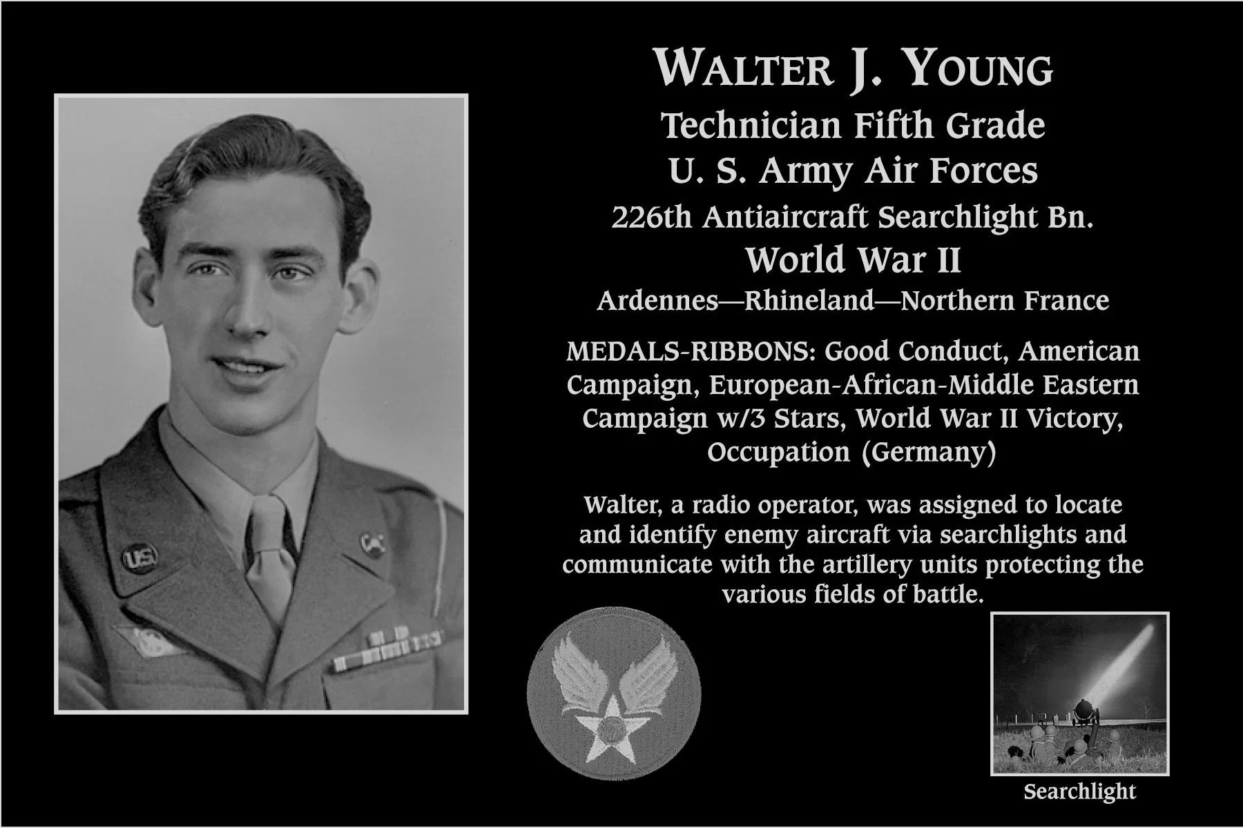 Technician, 5th Class Walter J Young | Mt. Soledad Virtual Plaque
