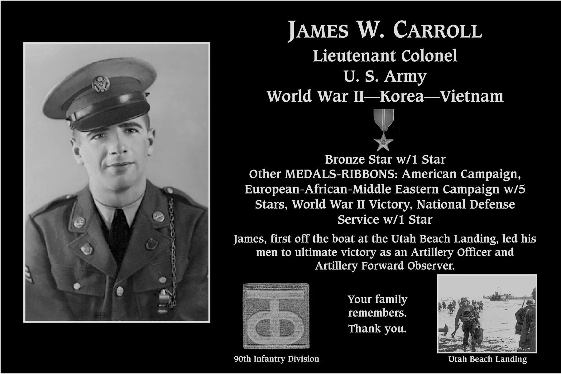 Lieutenant Colonel James W Carroll | Mt. Soledad Virtual Plaque