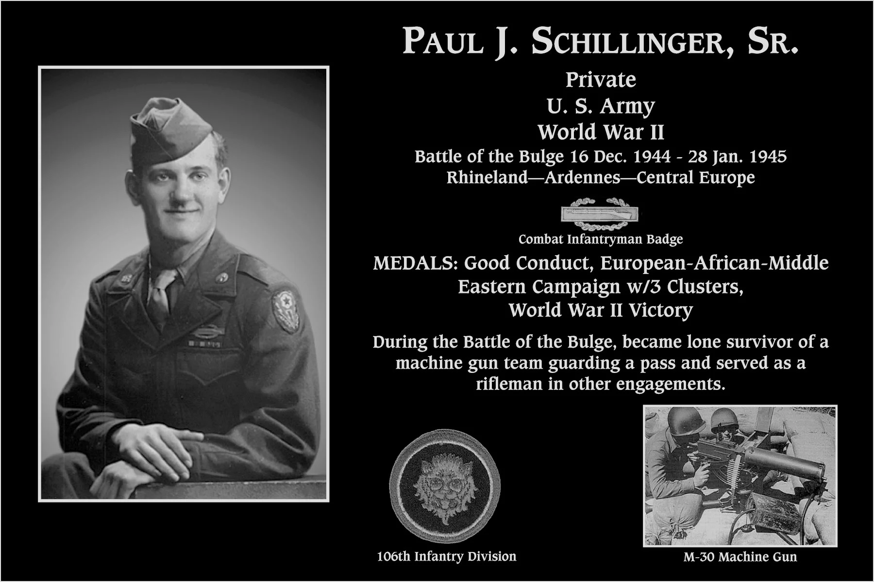 Private Paul J Schillinger | Mt. Soledad Virtual Plaque