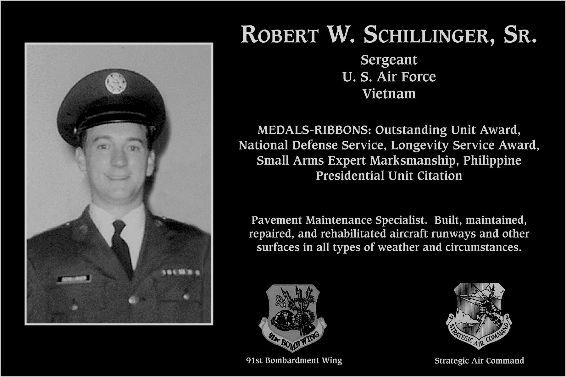 Staff Sergeant Robert W Schillinger, Sr. | Mt. Soledad Virtual Plaque