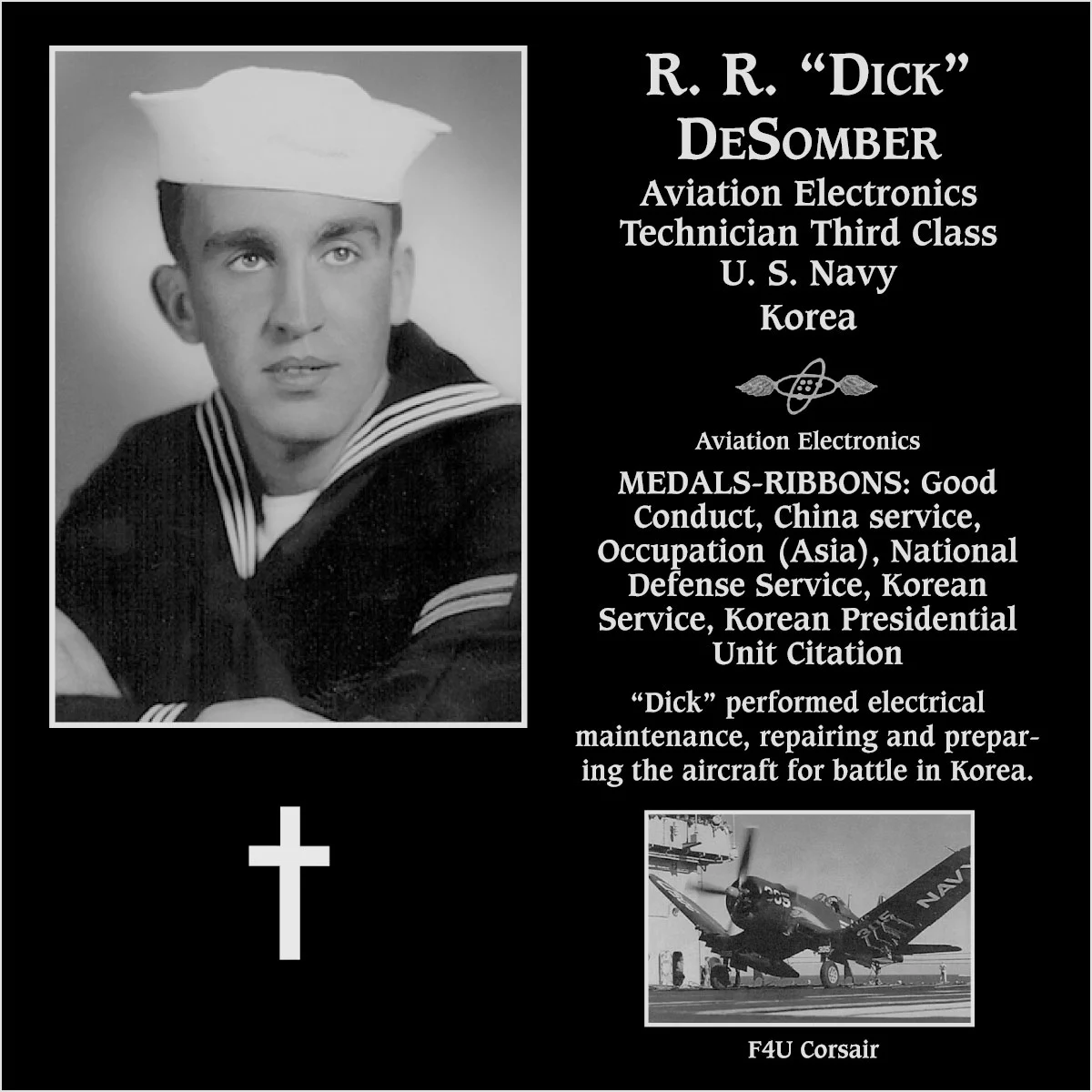 Petty Officer Third Class R R DeSomber | Mt. Soledad Virtual Plaque