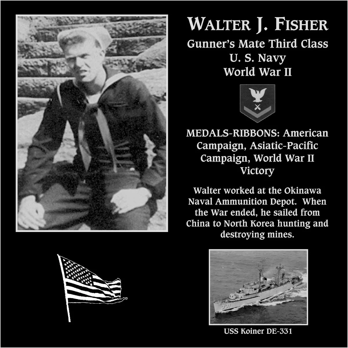 Petty Officer Third Class Walter J Fisher | Mt. Soledad Virtual Plaque