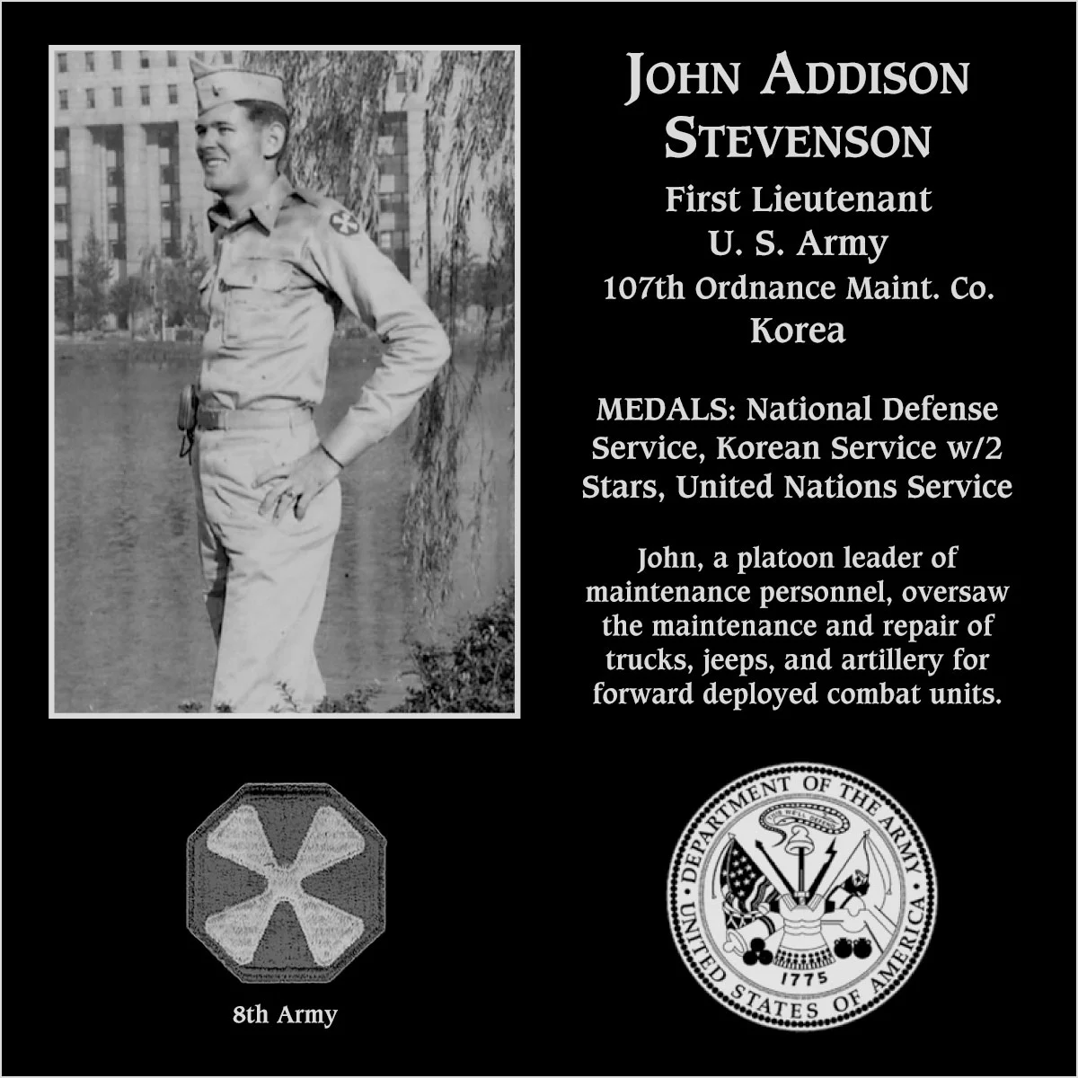 First Lieutenant John Addison Stevenson | Mt. Soledad Virtual Plaque