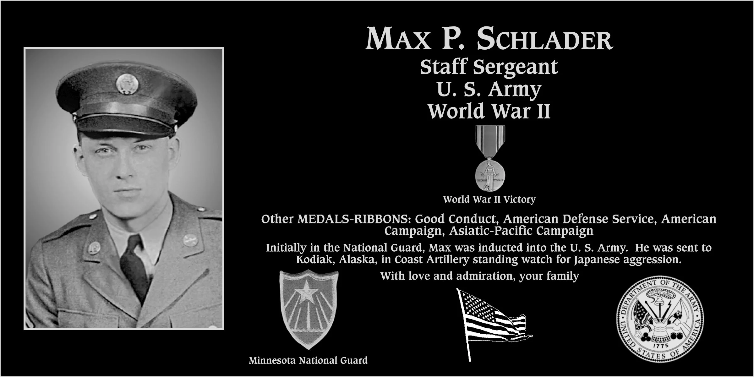 Staff Sergeant Max P Schlader | Mt. Soledad Virtual Plaque