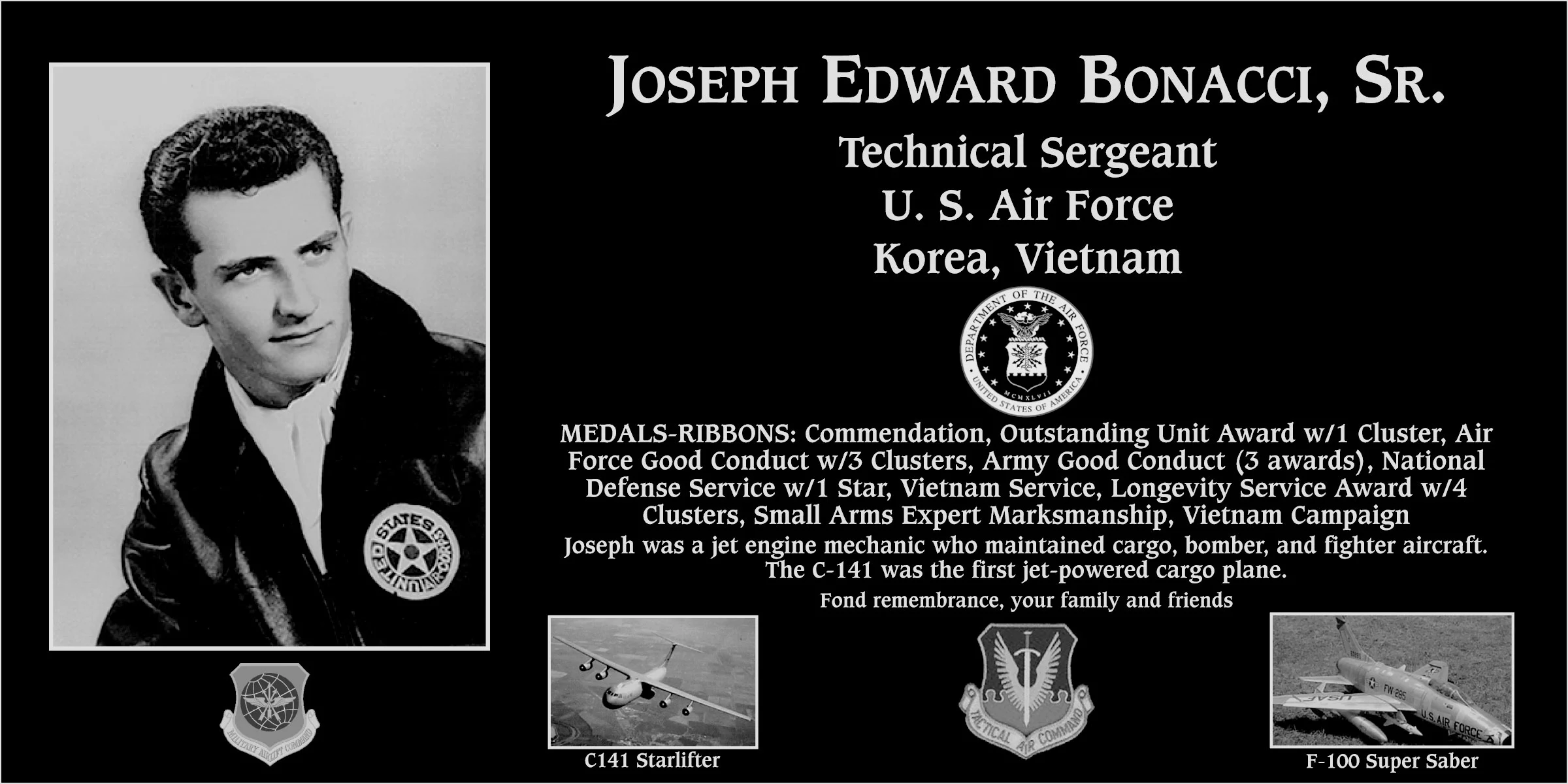 Technical Sergeant Joseph Edward Bonacci, Sr. | Mt. Soledad Virtual Plaque