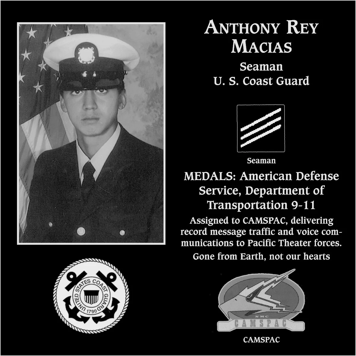 Seaman/Airman/Fireman Anthony Rey Macias | Mt. Soledad Virtual Plaque