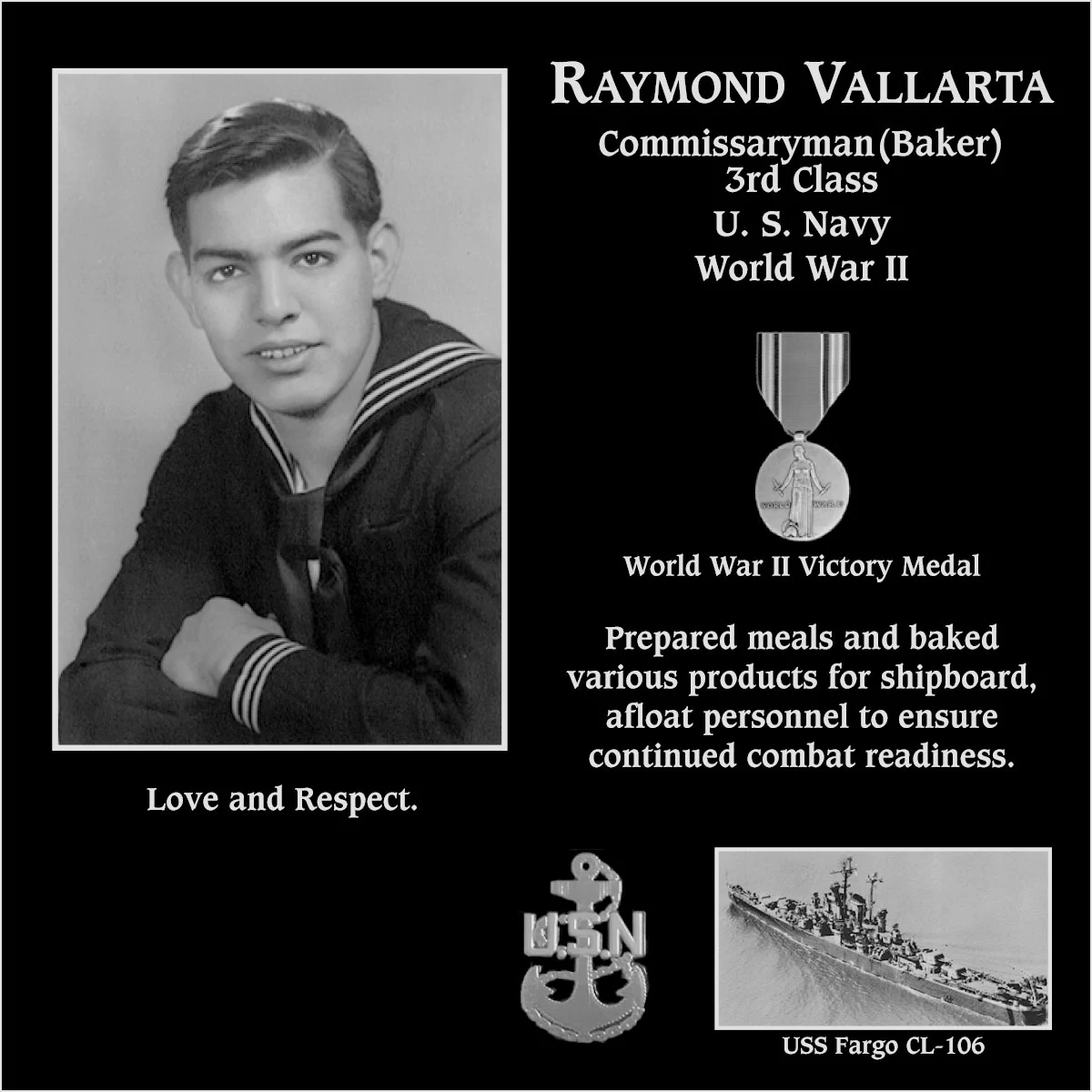 Petty Officer Third Class Raymond Vallarta | Mt. Soledad Virtual Plaque