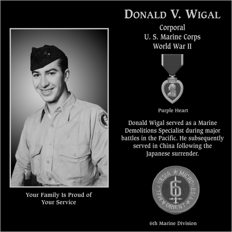 Corporal Donald V Wigal | Mt. Soledad Virtual Plaque