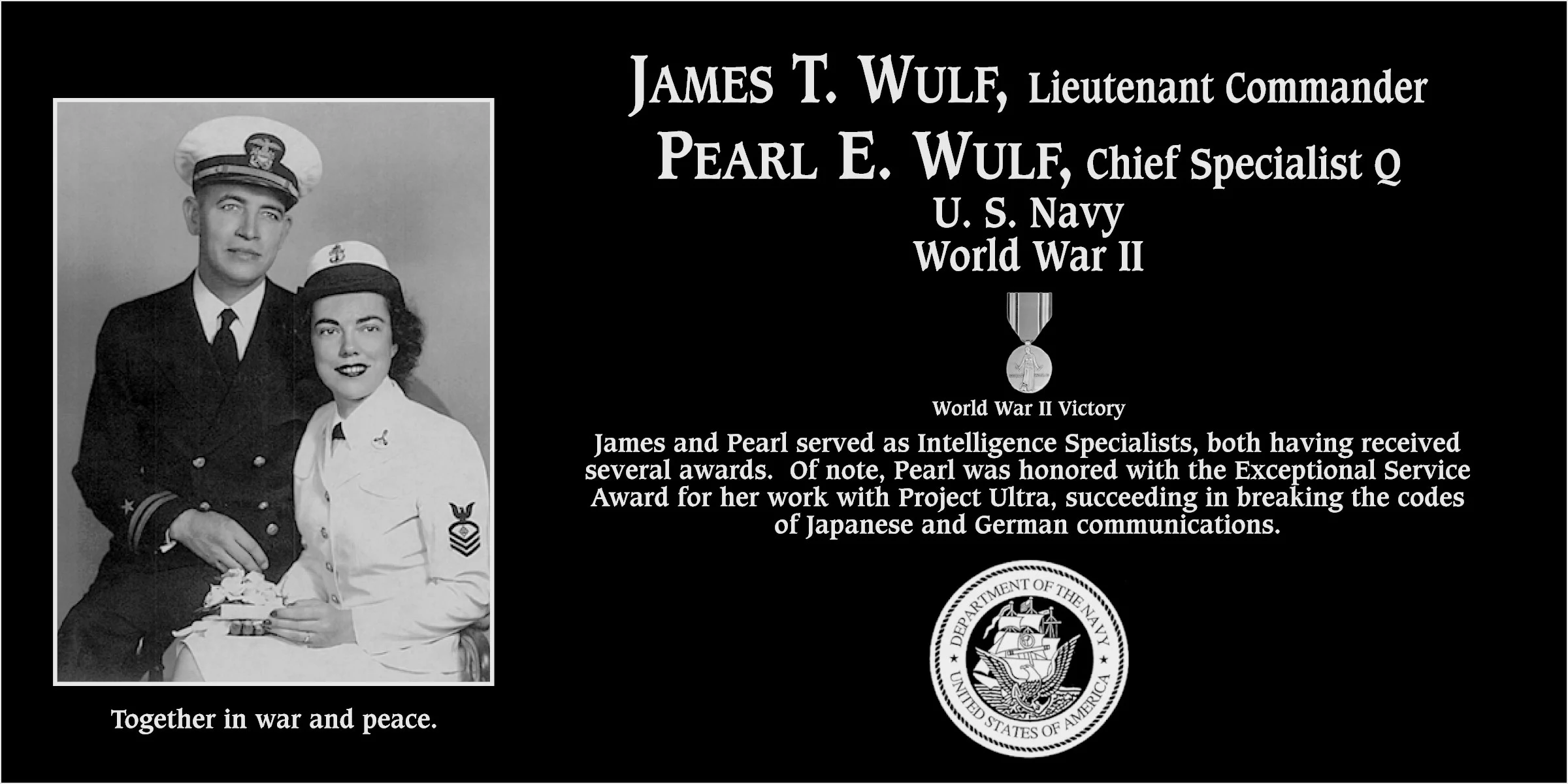 Chief Petty Officer Pearl E Wulf | Mt. Soledad Virtual Plaque
