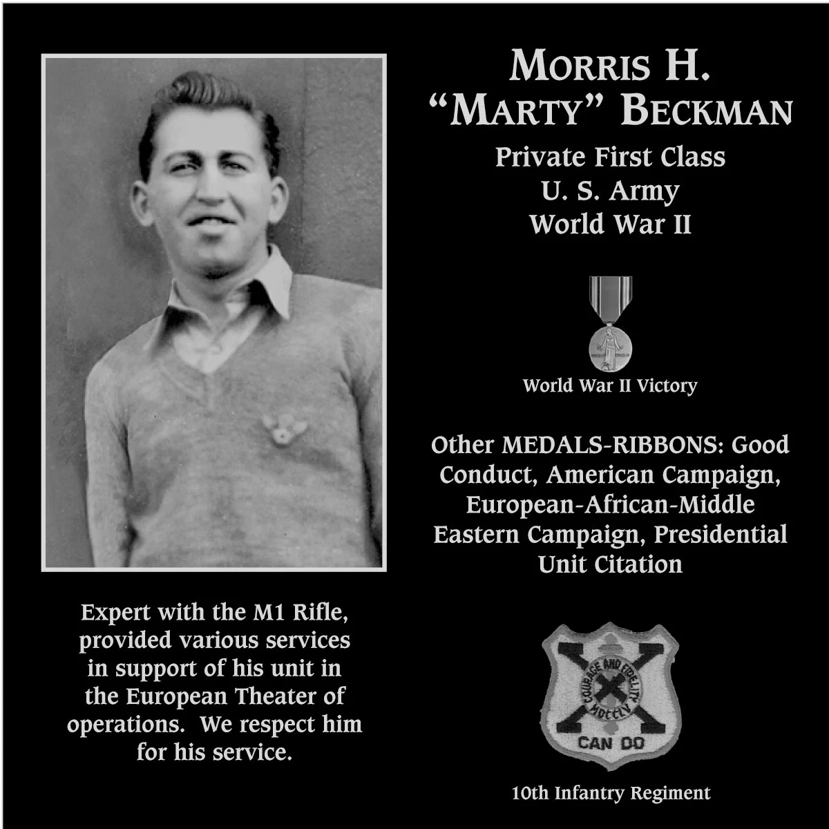 Private First Class Morris H Beckman | Mt. Soledad Virtual Plaque