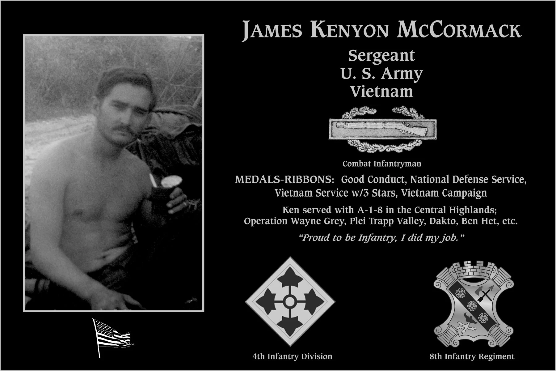 Sergeant James Kenyon McCormack | Mt. Soledad Virtual Plaque