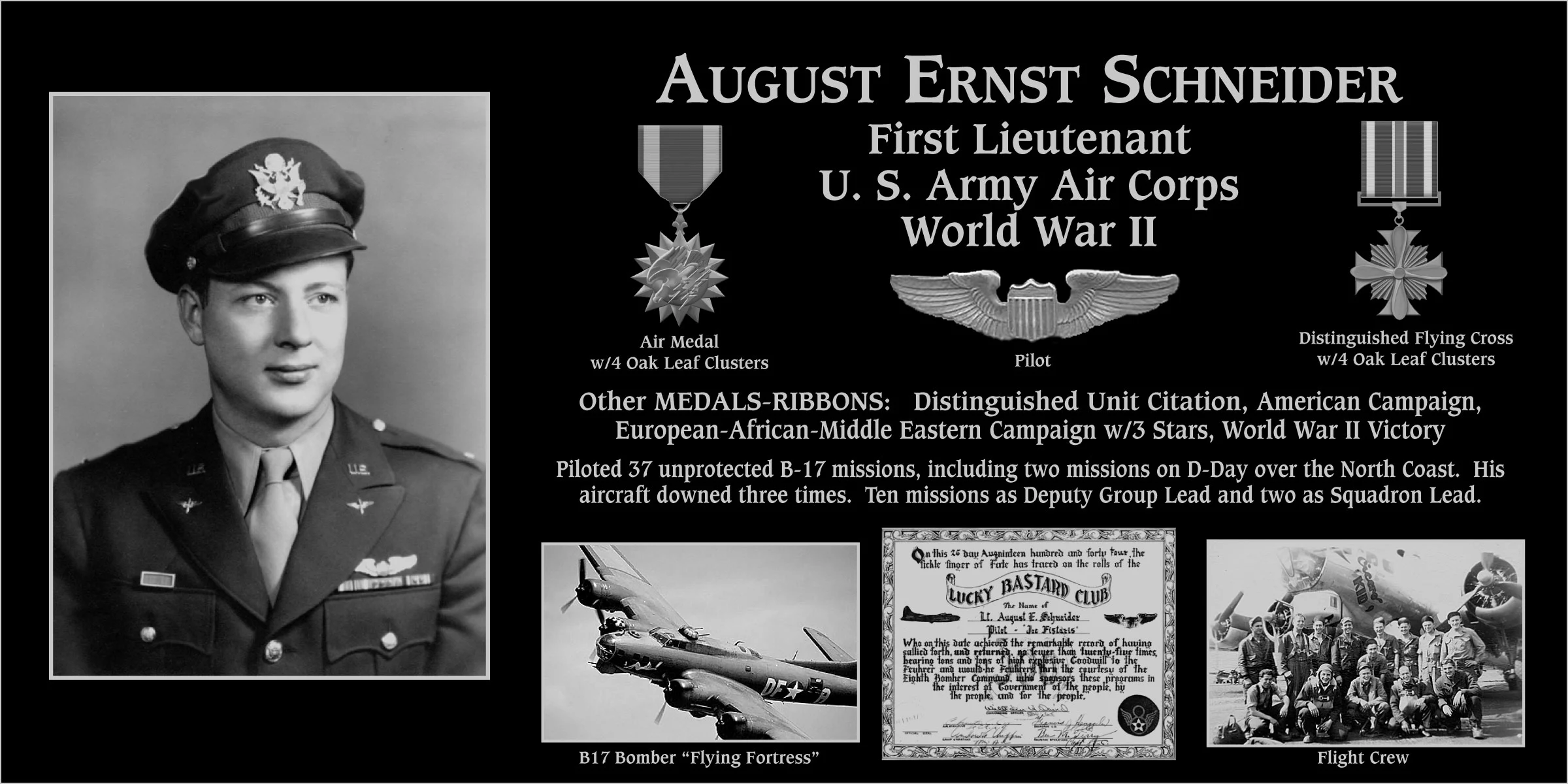 First Lieutenant Auguest Ernst Schneider | Mt. Soledad Virtual Plaque