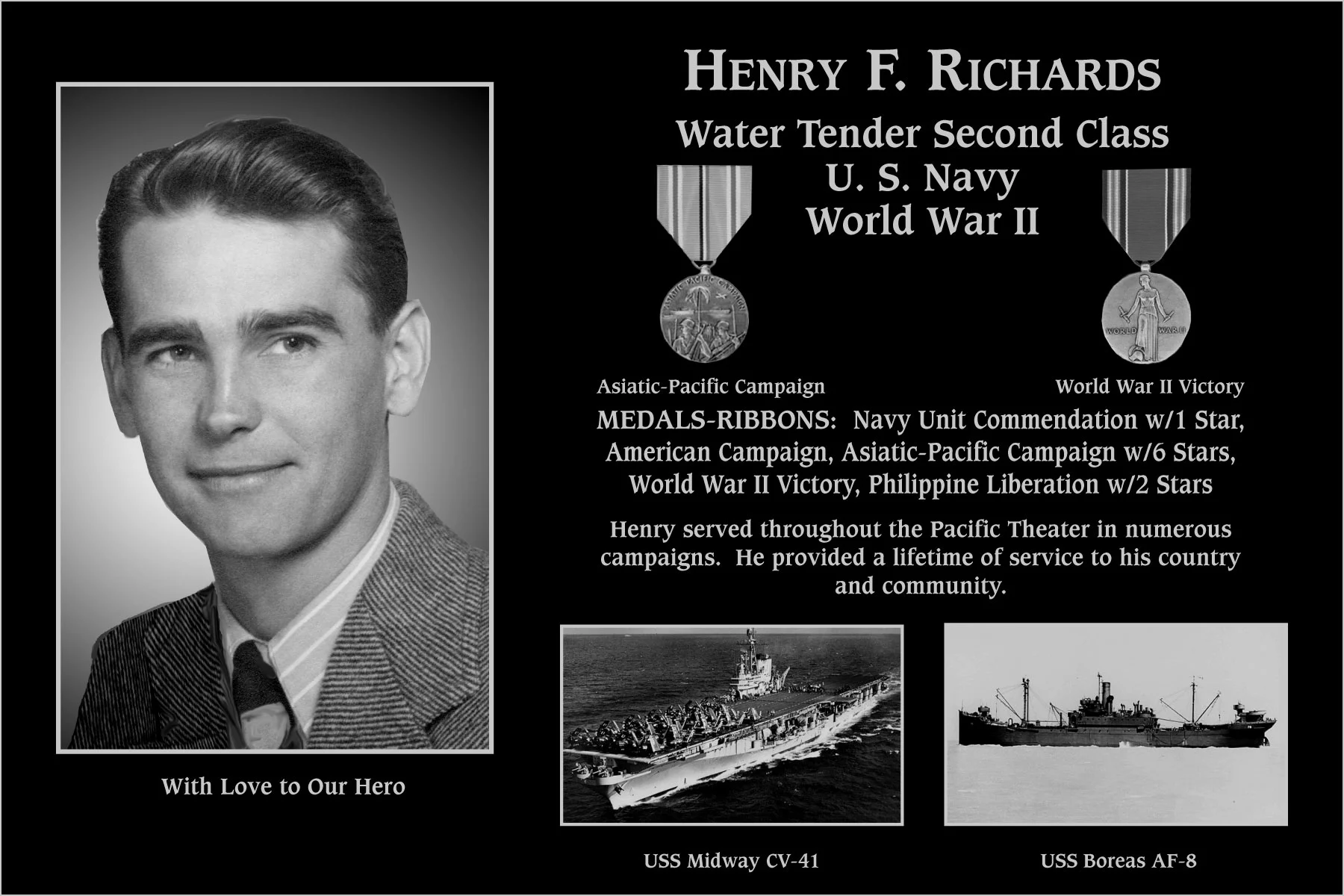 Petty Officer Second Class Henry F Richards | Mt. Soledad Virtual Plaque